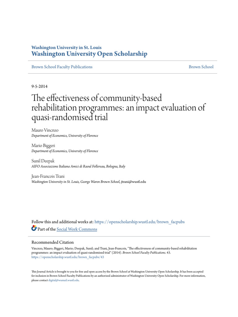 The Effectiveness of Community Based Rehabilitation Programmes - A ...