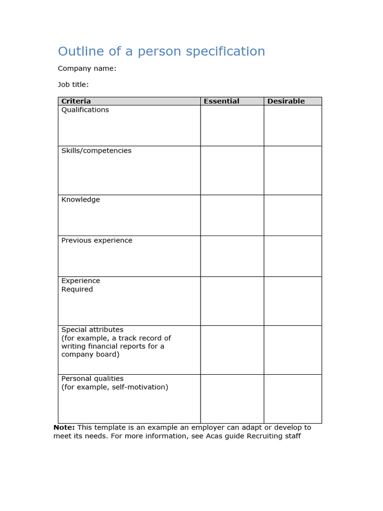 Person Specification Template Outline | PDF | Career & Growth | Business