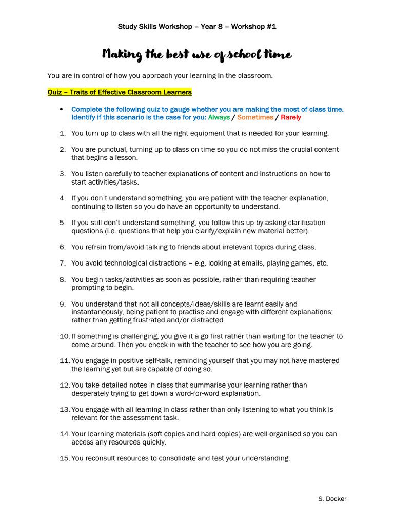 Study Skills Workshop 1 Download Free Pdf Learning Study Skills