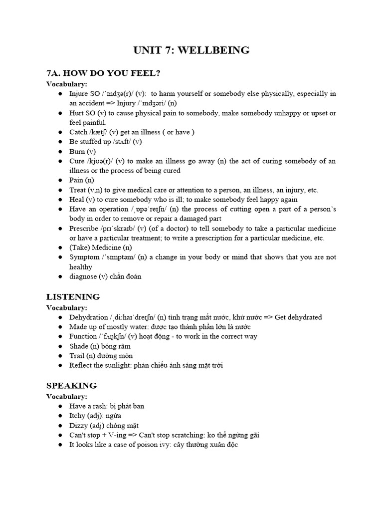 Unit 7 - Wellbeing | PDF