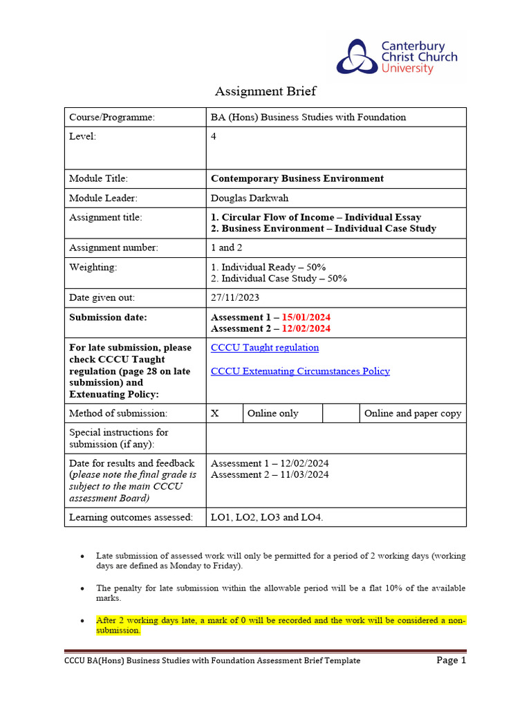 CCCU CBE Assessment 1 and 2 | PDF | Theory | Methodology