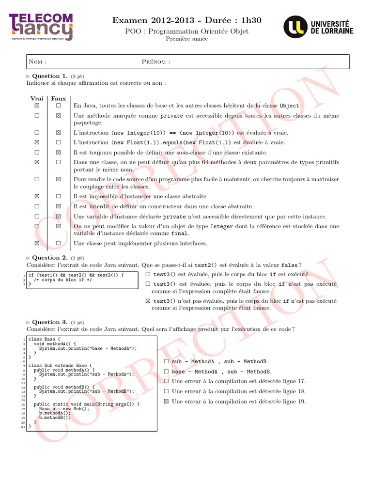 1213 Exam Correction | PDF | Classe (informatique) | Programmation orientée objet