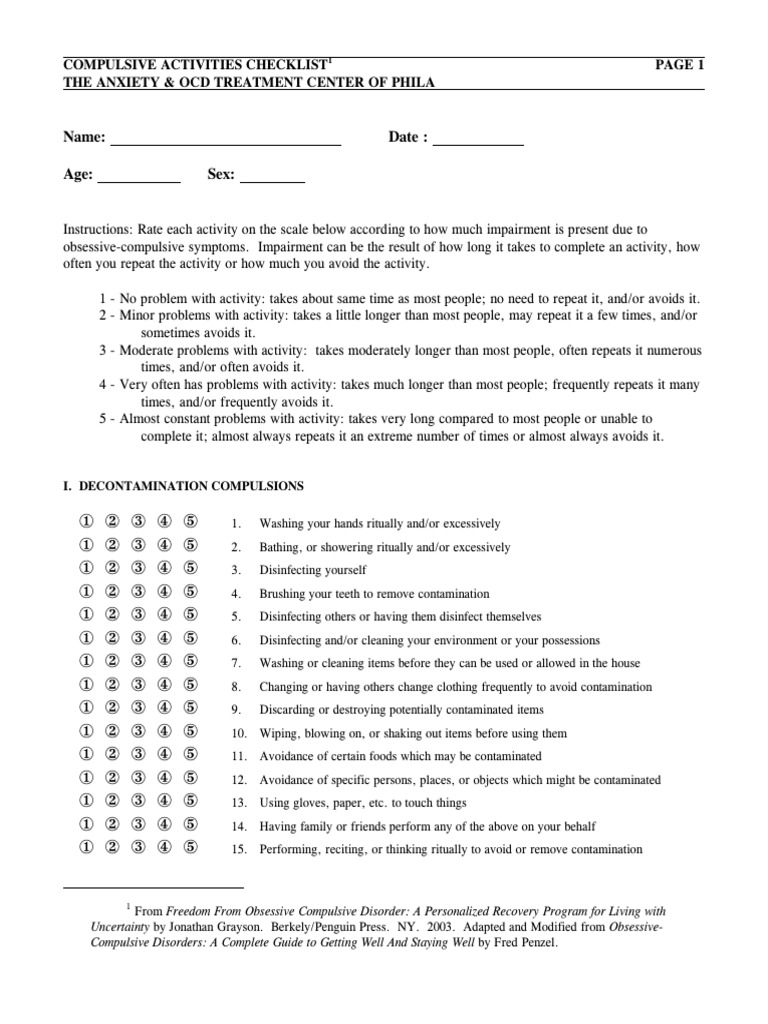 12 Compulsive Activities Checklist | Download Free PDF | Obsessive ...