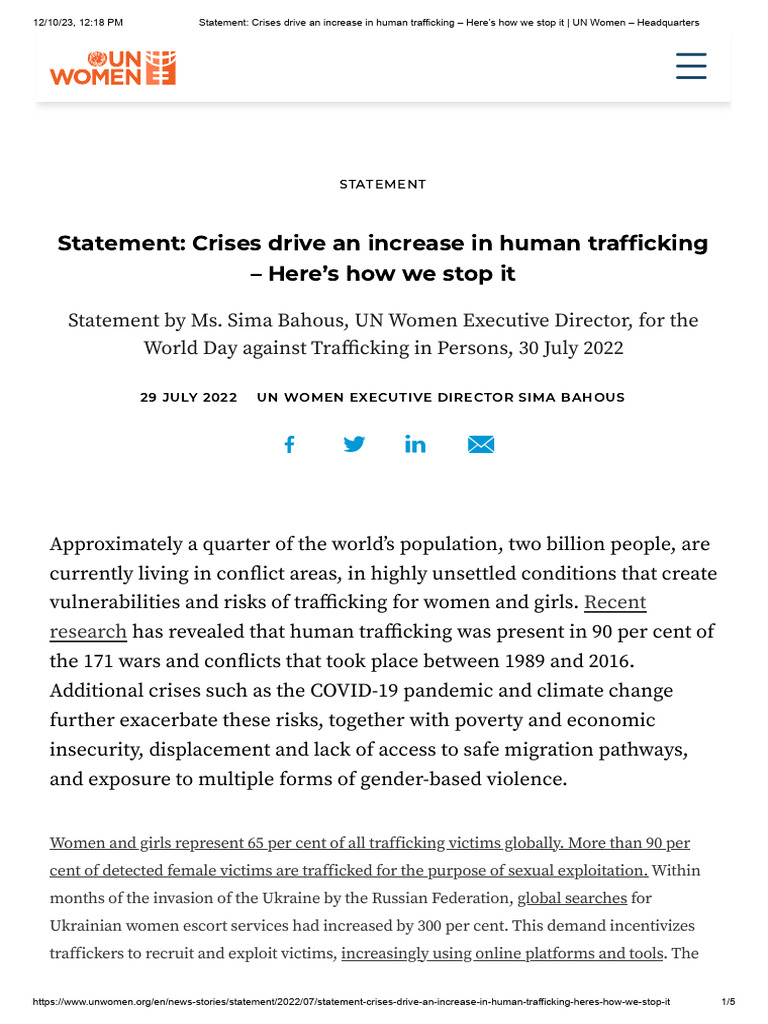 Statement - Crises Drive An Increase in Human Trafficking - Here's How ...