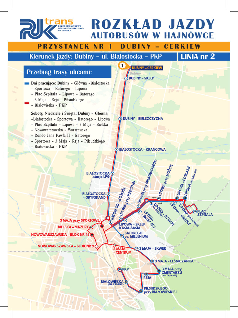 Mapa - Hajnowka - Linia - 2 - Dubiny - Biłostocka - PKP | PDF