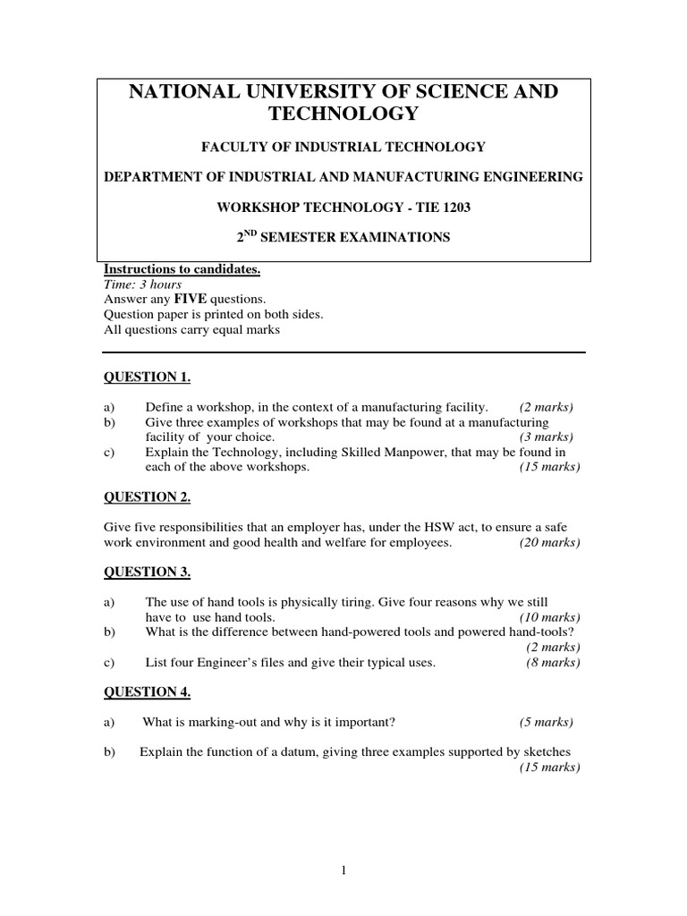 TIE1203200905 Workshop Technology | PDF