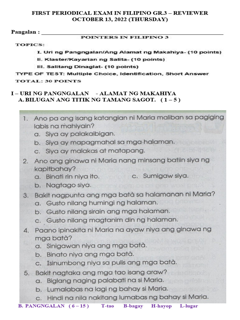 FIRST-PERIODICAL-EXAM-IN-FILIPINO-Reviewer | PDF