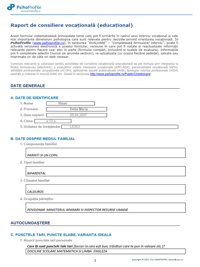 Interviu Vocational | PDF