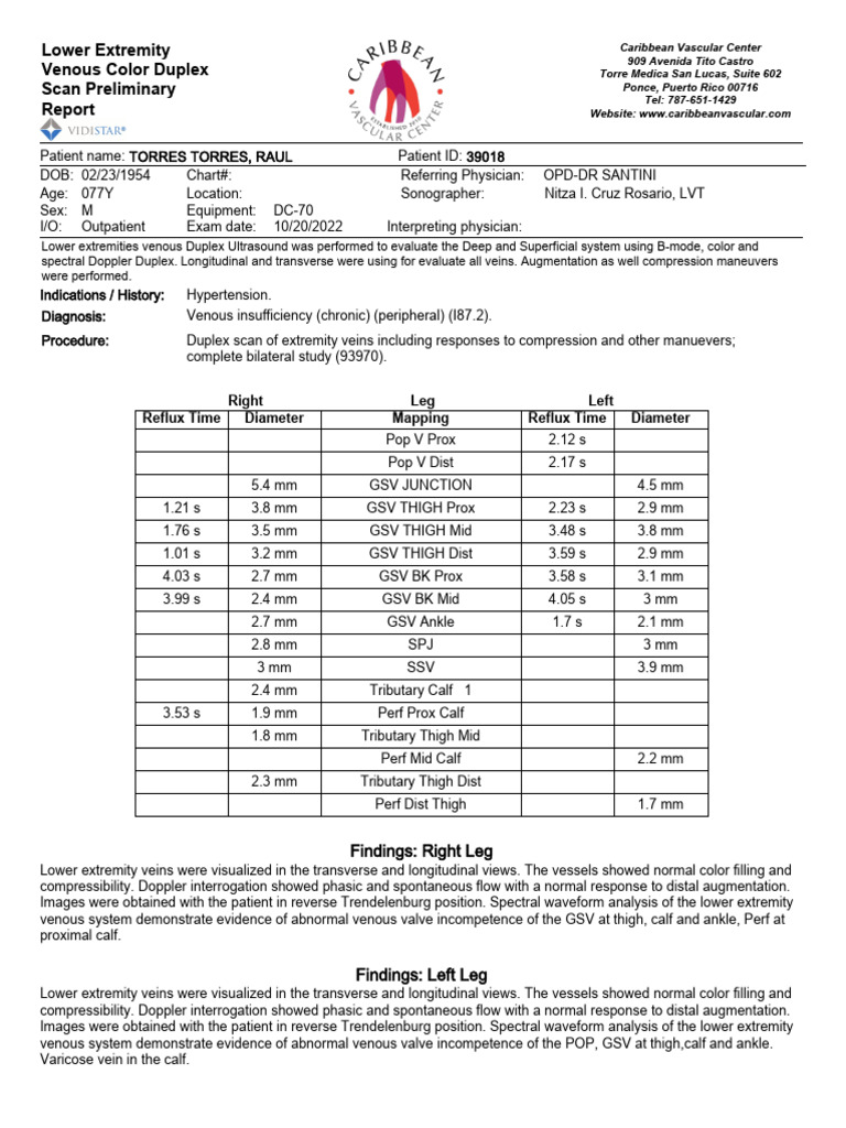 Lower Extremity Venous Duplex Report | PDF | Vein | Medical Ultrasound