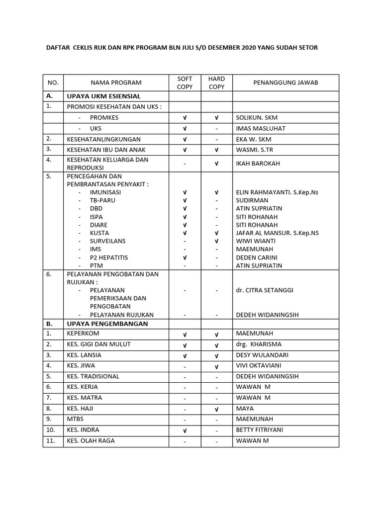 Daftar Ceklis Ruk Dan RPK Program BLN Juli S | PDF