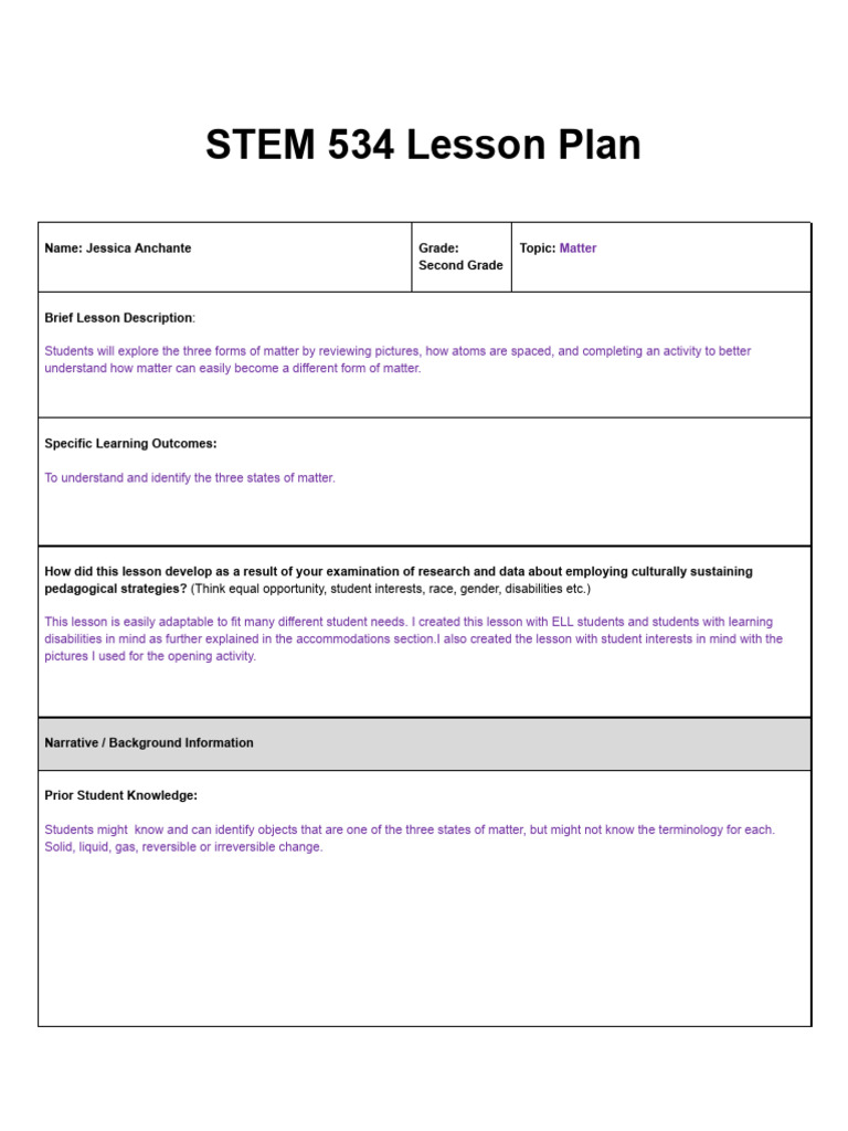 Stem 534 Lesson Plan | Download Free PDF | Matter | Lesson Plan