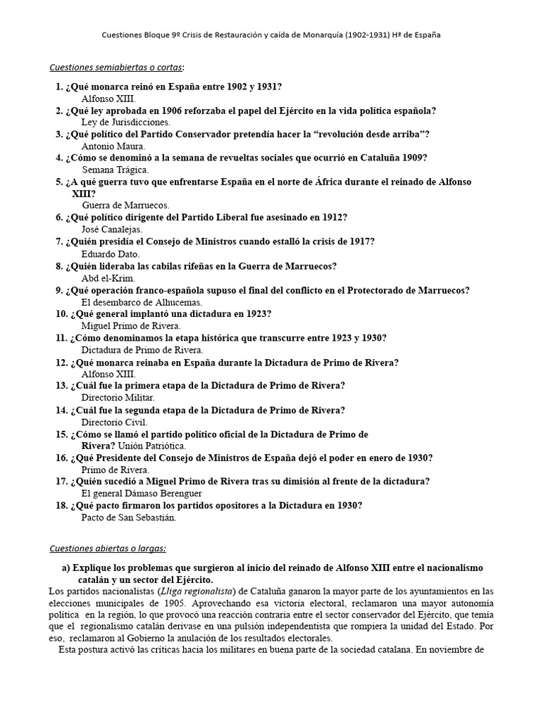 Cuestiones Bloque 9 - Resueltas | PDF | España | Gobierno de españa
