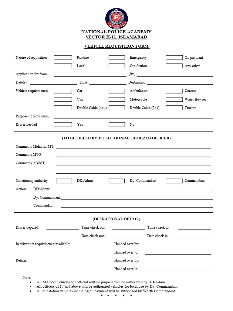Vehicle Requisition Form | PDF
