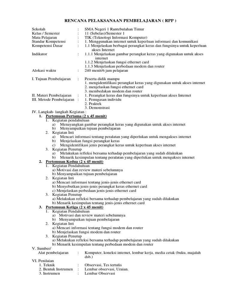 RPP TIK Kelas 11: Akses Internet | PDF