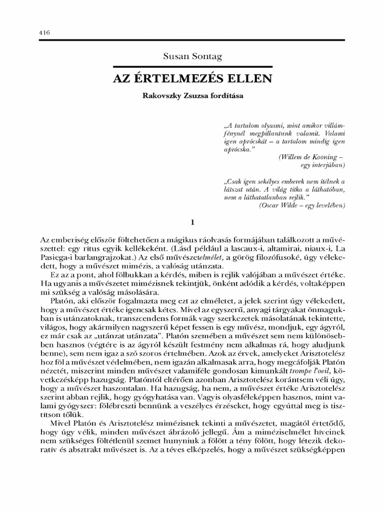 Sontag Az Ertelmezes Ellen | PDF