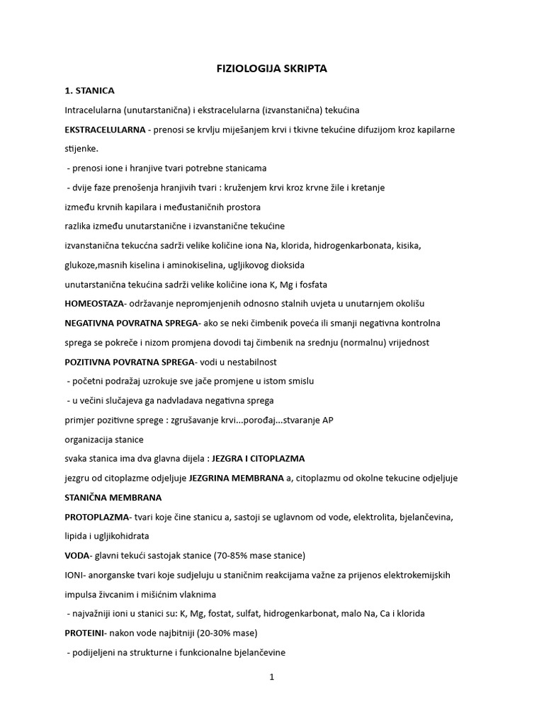 Fiziologija Skripta | PDF