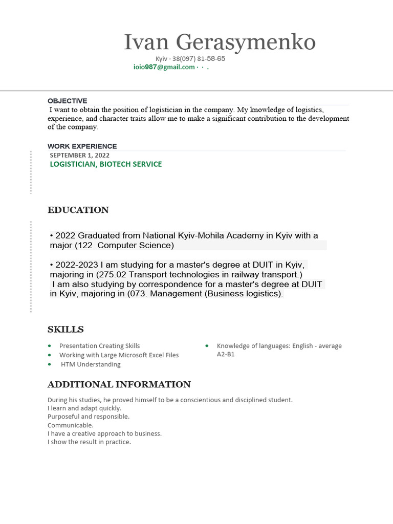 Logistics Resume: Ivan Gerasymenko | PDF | Business | Art