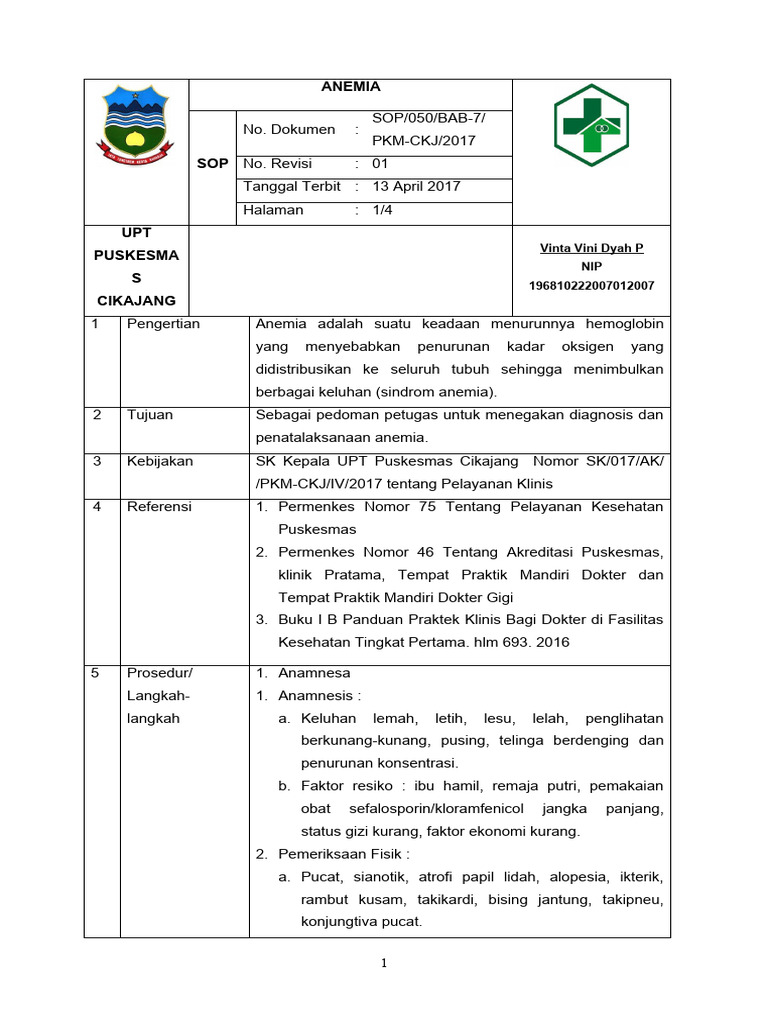 1 Sop Anemia | PDF