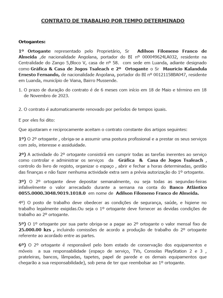 Contrato de Trabalho Por Tempo Determinado | PDF