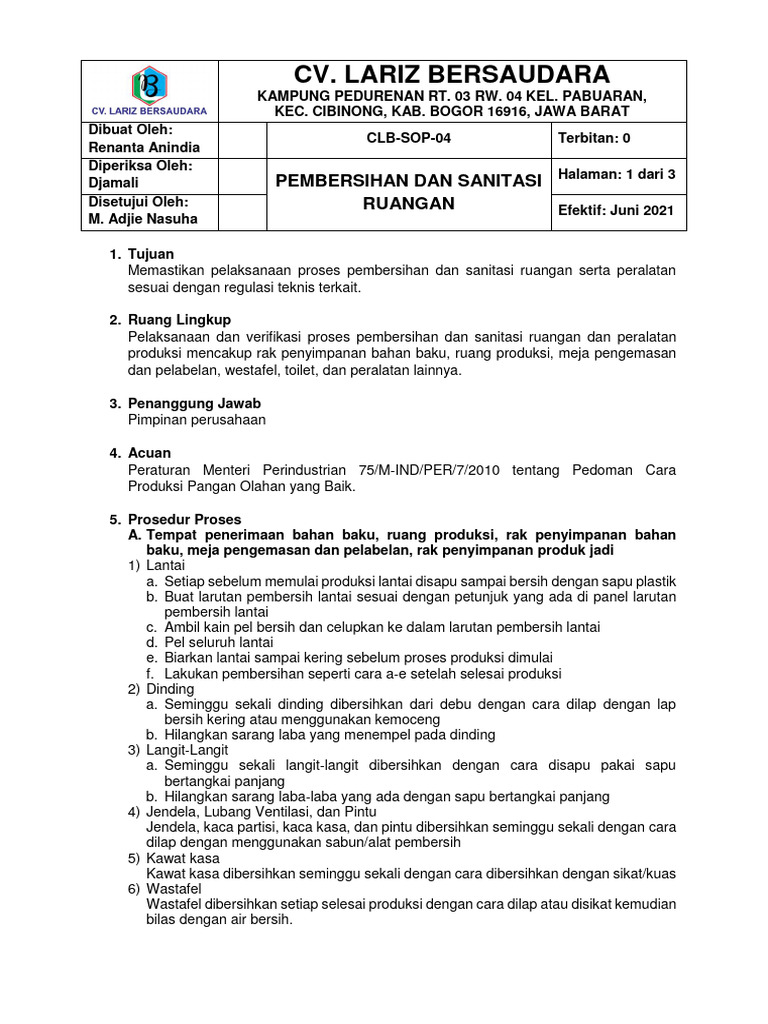 CLB-SOP-04-Prosedur Sanitasi Ruangan | PDF | Griya & Taman