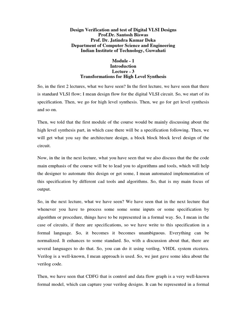 Lec3 - Transformations For High Level Synthesis | PDF | Logic Synthesis | Program Optimization