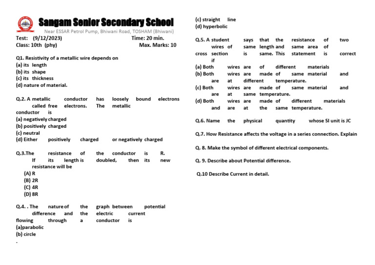 Class 10, Electricity - Dox | PDF | Teaching Methods & Materials ...