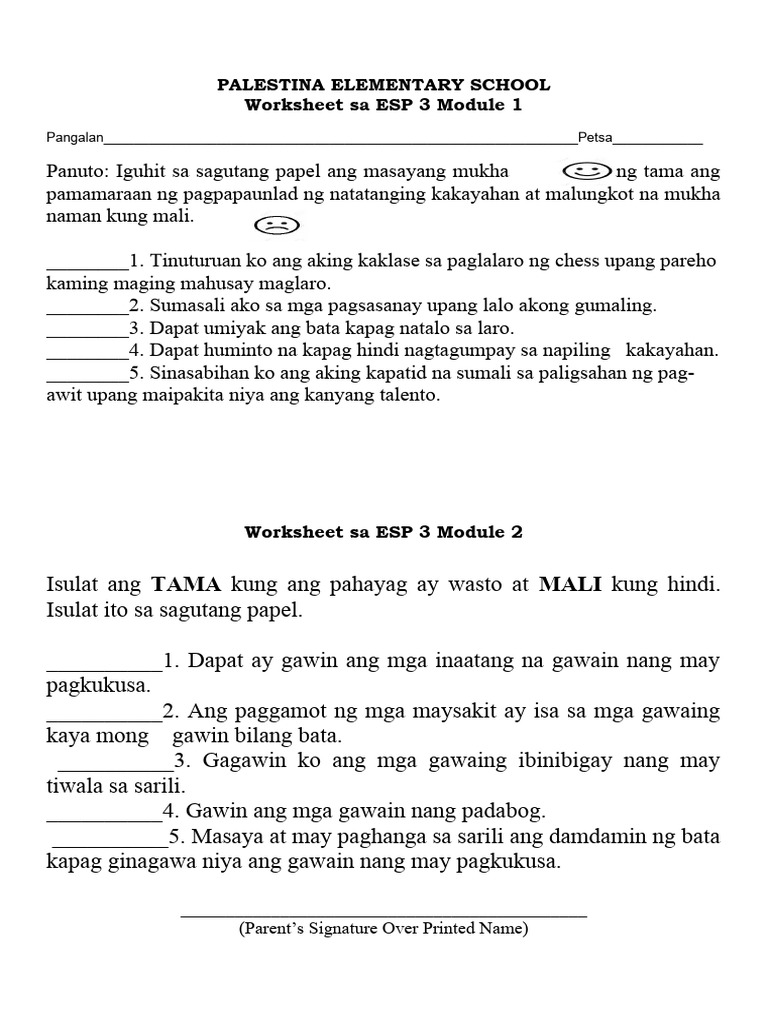 Esp 3 Worksheet 1 & 2 | PDF