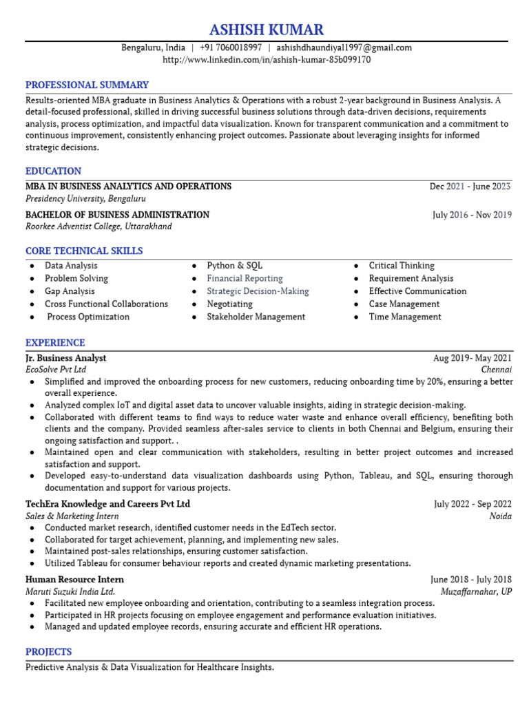 Resume Ashish Kumar | PDF | Analytics | Business