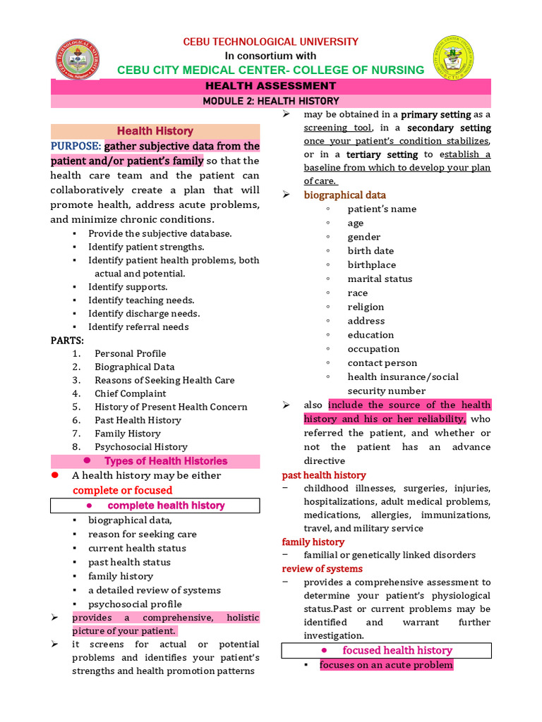 Module 2-Health History | PDF | Health Care | Chronic Condition