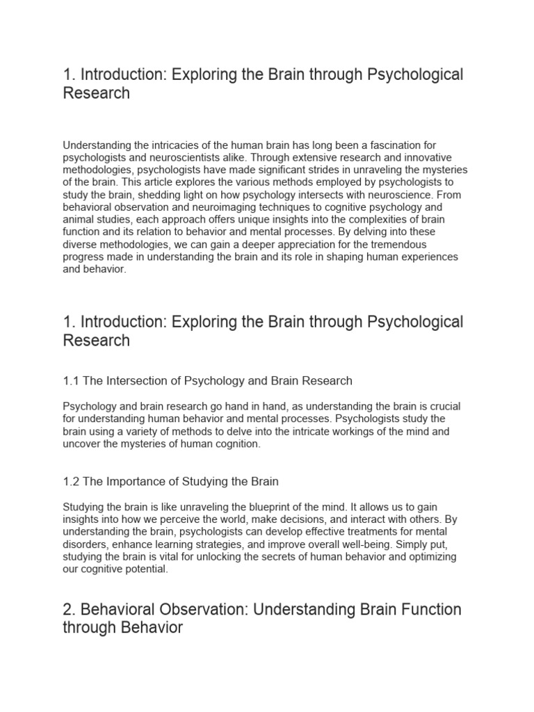 Psychologists Study The Brain Using Many Different Methods | PDF ...