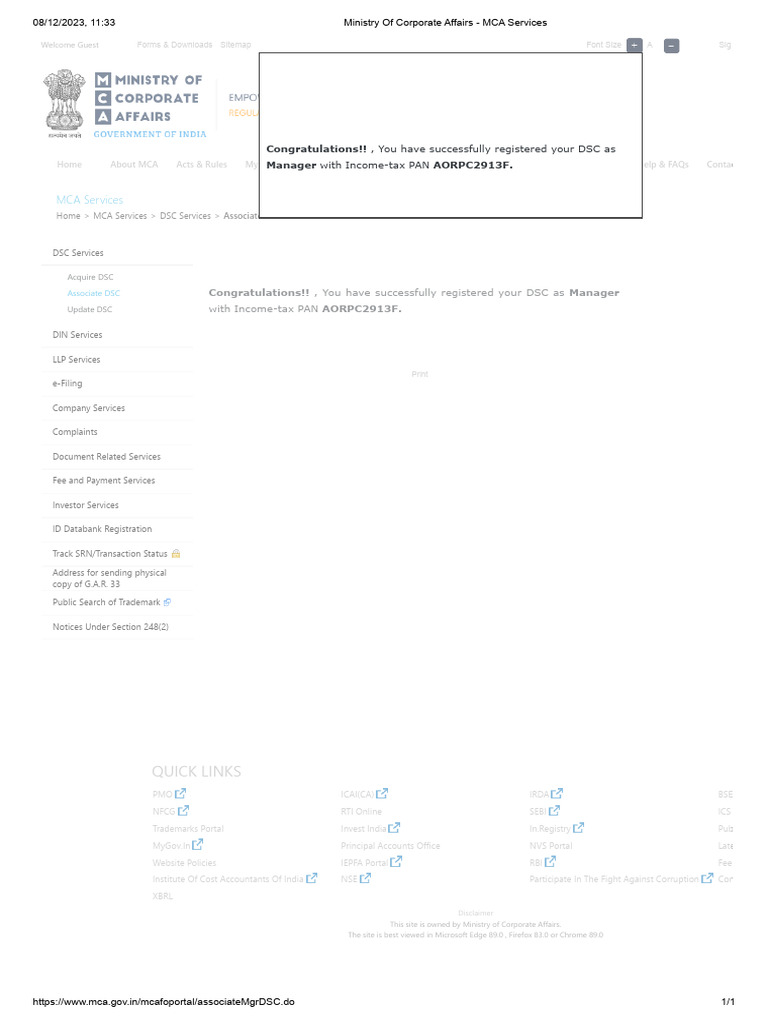 MCA Services and DSC Registration Guide | PDF | Computing