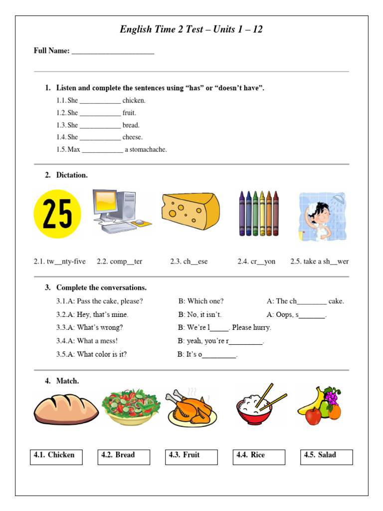 English Time 2 Test | PDF