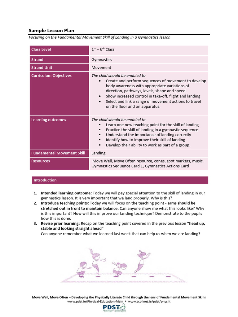 Sample Lesson Plan - Gymnastics Lesson 1 - Landing - 0 | PDF ...