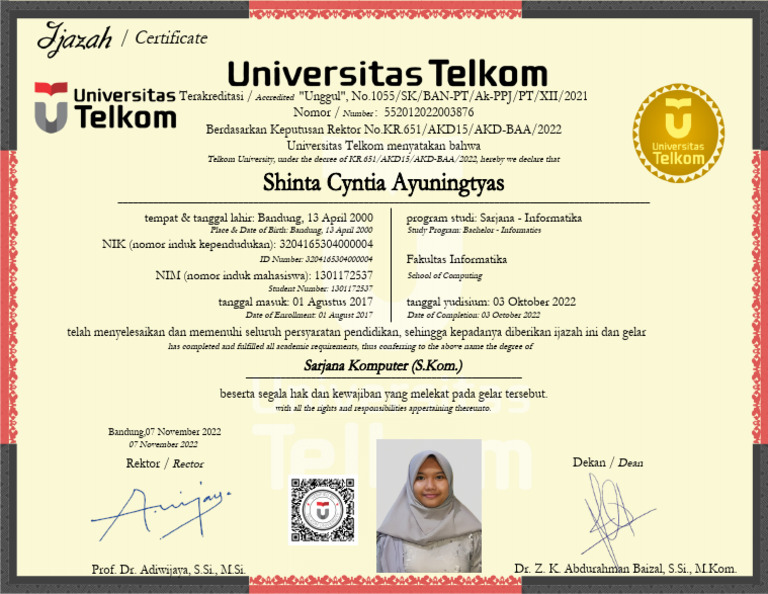 Shinta Cyntia Ayunintyas - Ijazah | PDF
