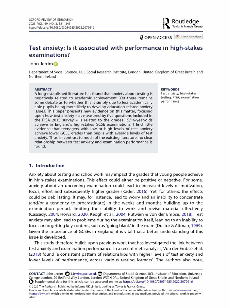 Test Anxiety: Is It Associated With Performance in High-Stakes ...