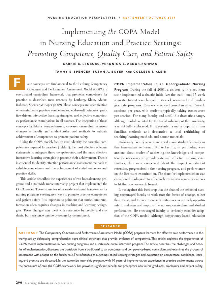 COPA Model For Competence Quality and Patient Safety | PDF | Nursing ...