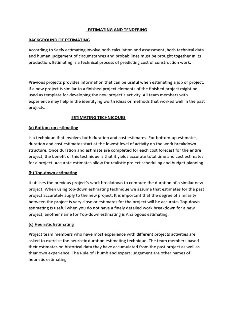Estimating and Tendering Presentation Final Revised 15 06 15 | PDF ...