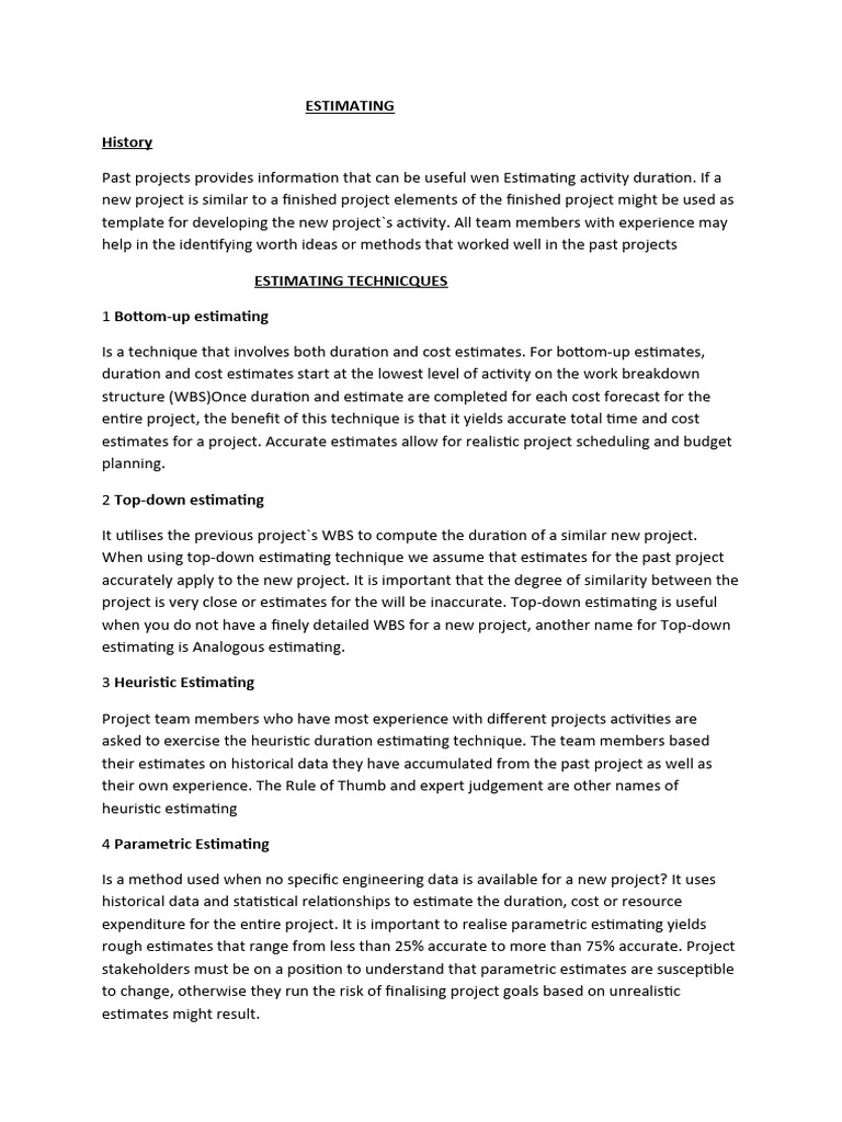 ESTIMATING | PDF | Procurement | Top Down And Bottom Up Design