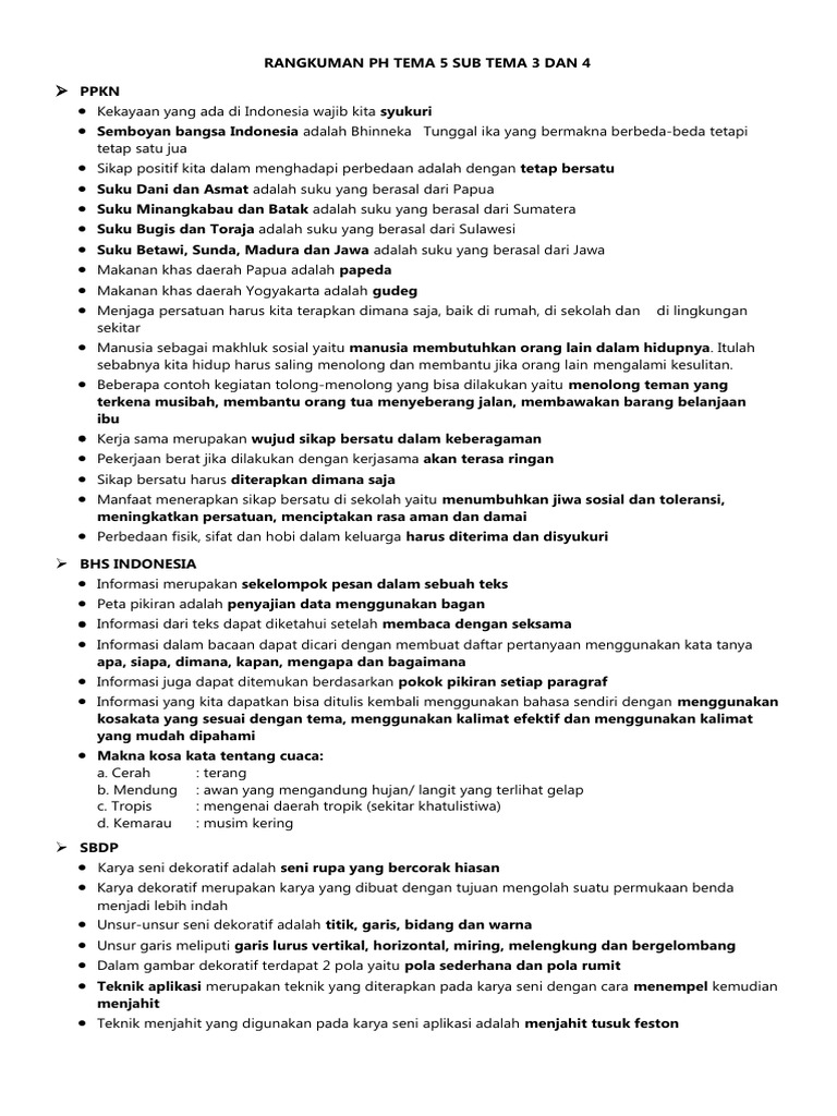 Rangkuman PH Tema 5 Sub Tema 3 Dan 4 | PDF