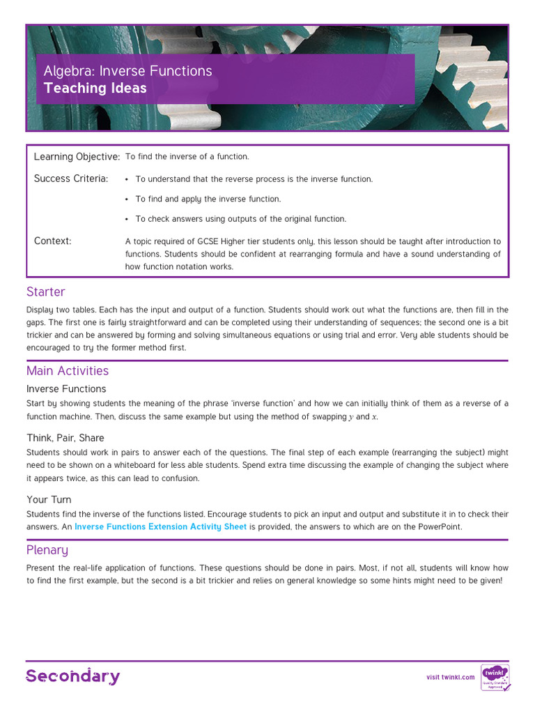 Inverse Functions Teaching Ideas | PDF Inverse Functions Teaching Ideas | PDF