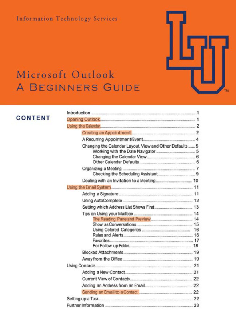 The LU MS Outlook Guide | PDF | Microsoft Outlook | Personal Computers The LU MS Outlook Guide | PDF | Microsoft Outlook | Personal Computers