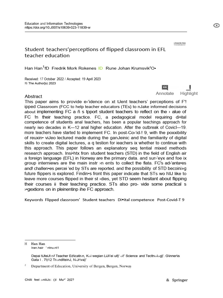 Student teachers' perceptions of flipped classroom in EFL teacher education. _ Overview of ...