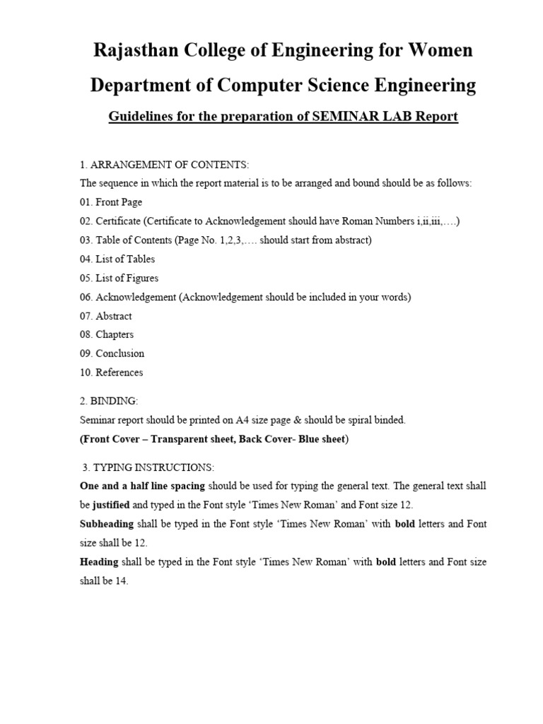 Seminar Report Guidelines | PDF | Abstract (Summary) | Times New Roman Seminar Report Guidelines | PDF | Abstract (Summary) | Times New Roman