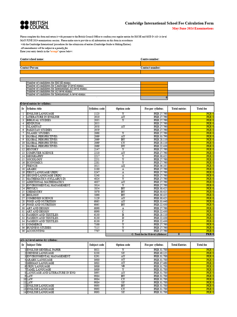 Fee Calculation Form - MJ 2024 (Pakistan) | Download Free PDF ...