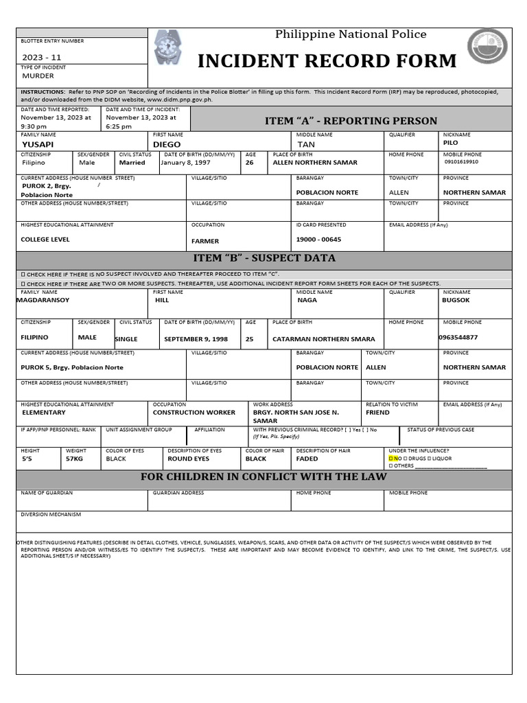 Incident-Record-Form 1 | PDF | Crimes | Crime & Violence