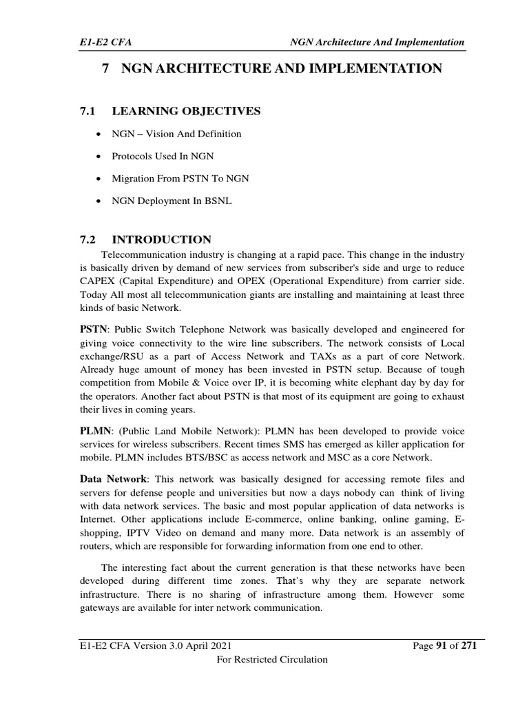 E1-E2 - Text - Chapter 7. NGN ARCHITECTURE AND IMPLEMENTATION | PDF