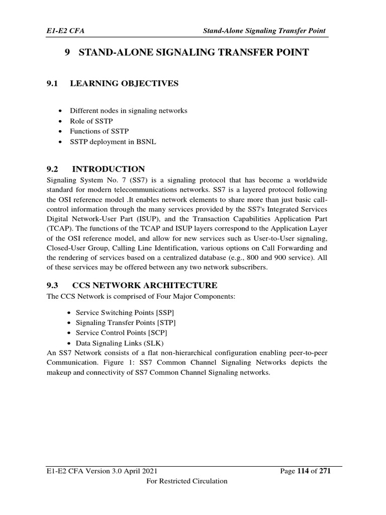 E1-E2 - Text - Chapter 9. STAND-ALONE SIGNALING TRANSFER POINT | PDF