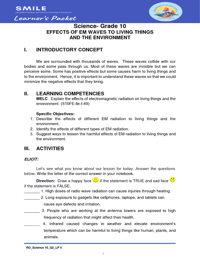 Science-10_Q2_LP4-Answer-Sheet | PDF | Electromagnetic Radiation ...
