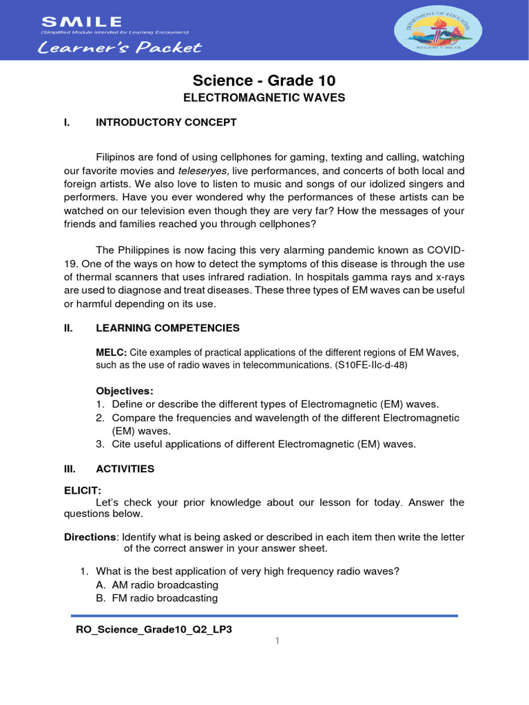 Electromagnetic Waves in Grade 10 Science | PDF | Electromagnetic ...