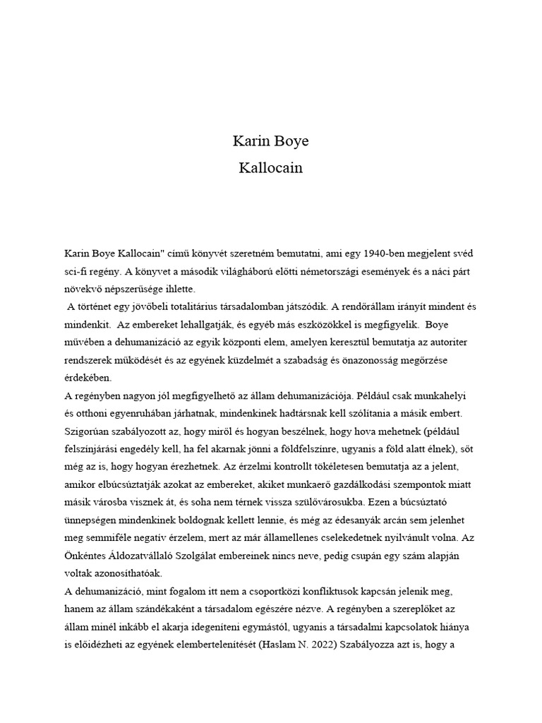 Karin Boye Kallocain | PDF